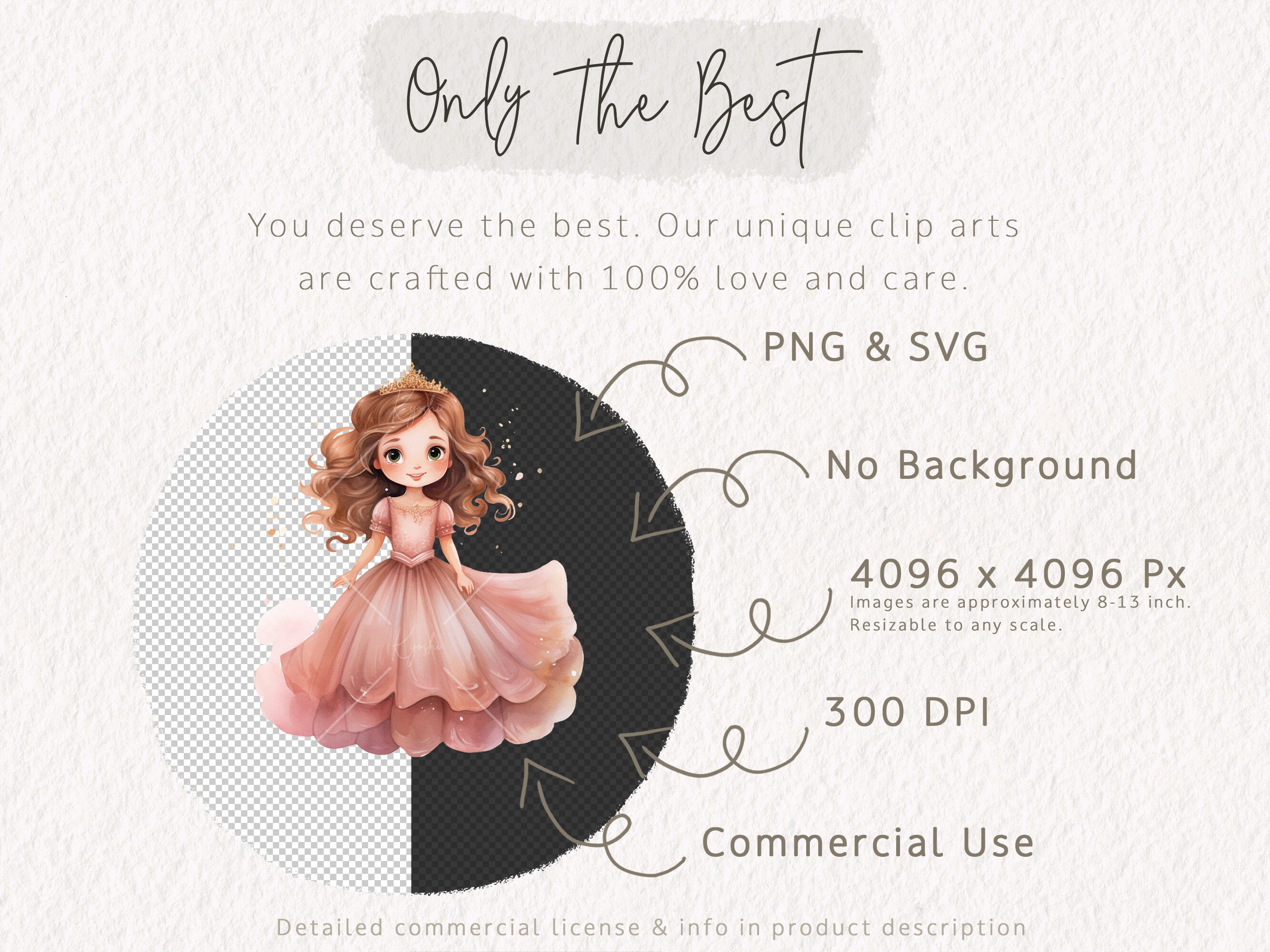 Pink Princess Clipart Bundle, Watercolor Princess Clip Art Set, Fantasy ...