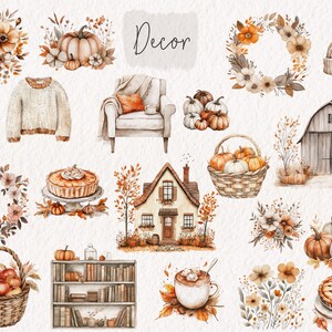 Watercolor Autumn Clipart Bundle, Cozy Autumn PNG, Fall Clip Art ...
