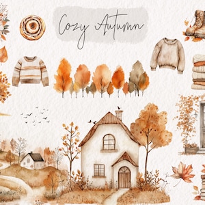Watercolor Autumn Clipart Bundle, Cozy Autumn PNG, Fall Clip Art ...