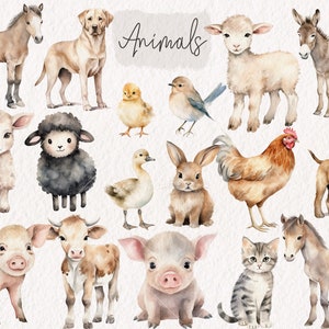 Watercolor Farm Clipart Bundle, Cute Farm Animals PNG, Farm PNG, Farm ...