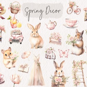 Pink Spring Clipart Bundle, Watercolor Spring Clip Art Set, Spring PNG ...
