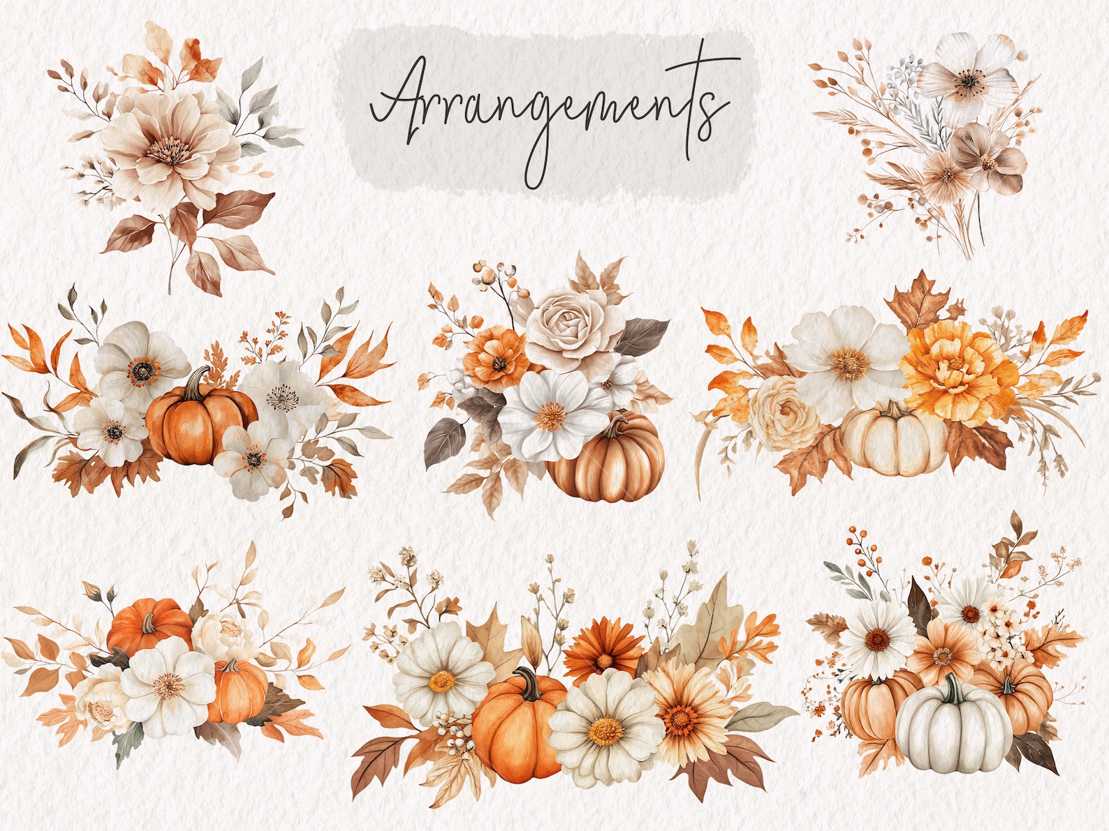 Watercolor Autumn Flower Clipart, Fall Flowers PNG, Autumn Bouquet ...