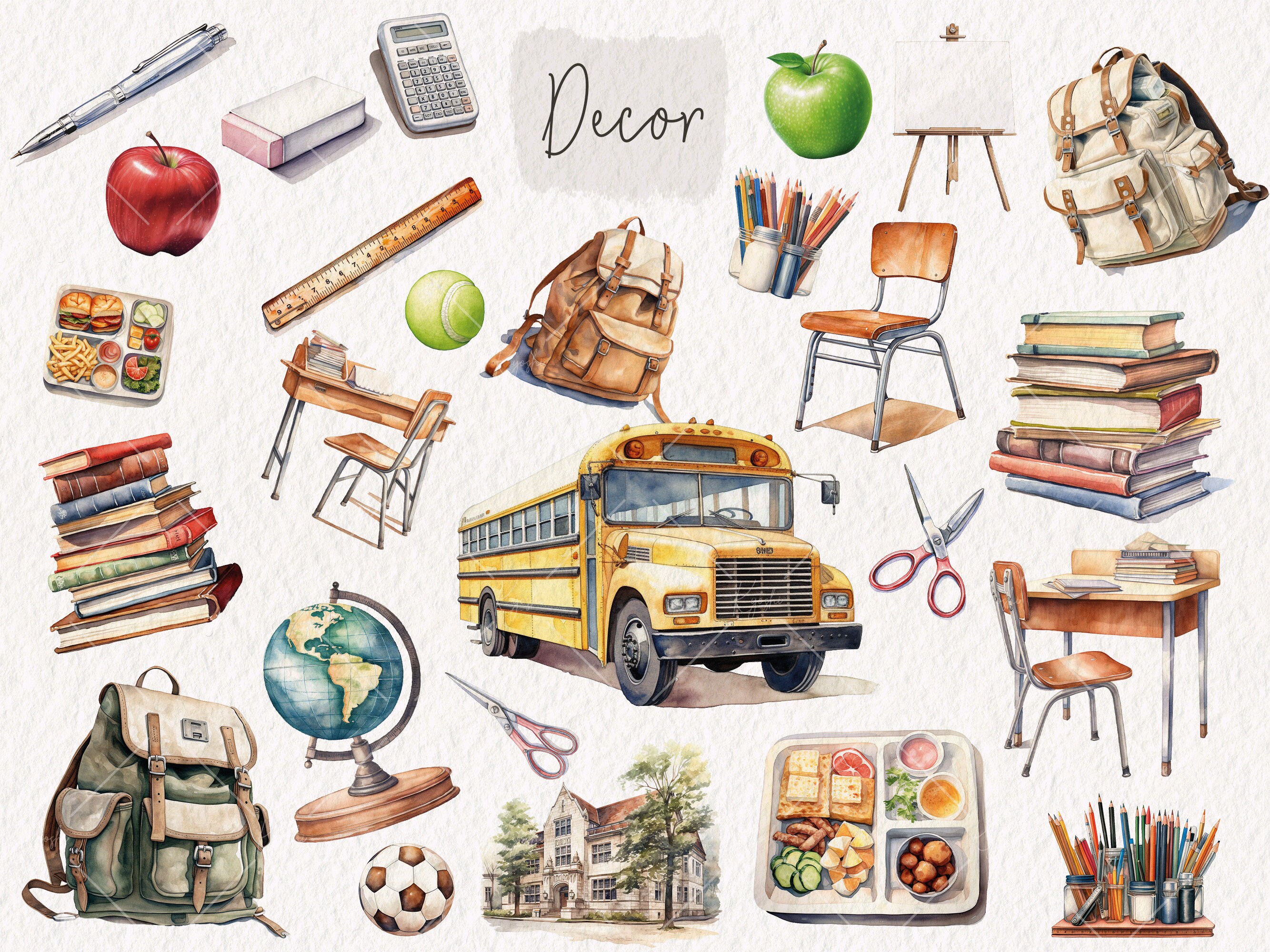 Watercolor Teacher Clipart Bundle, Cute School Clip Art Set, Education ...