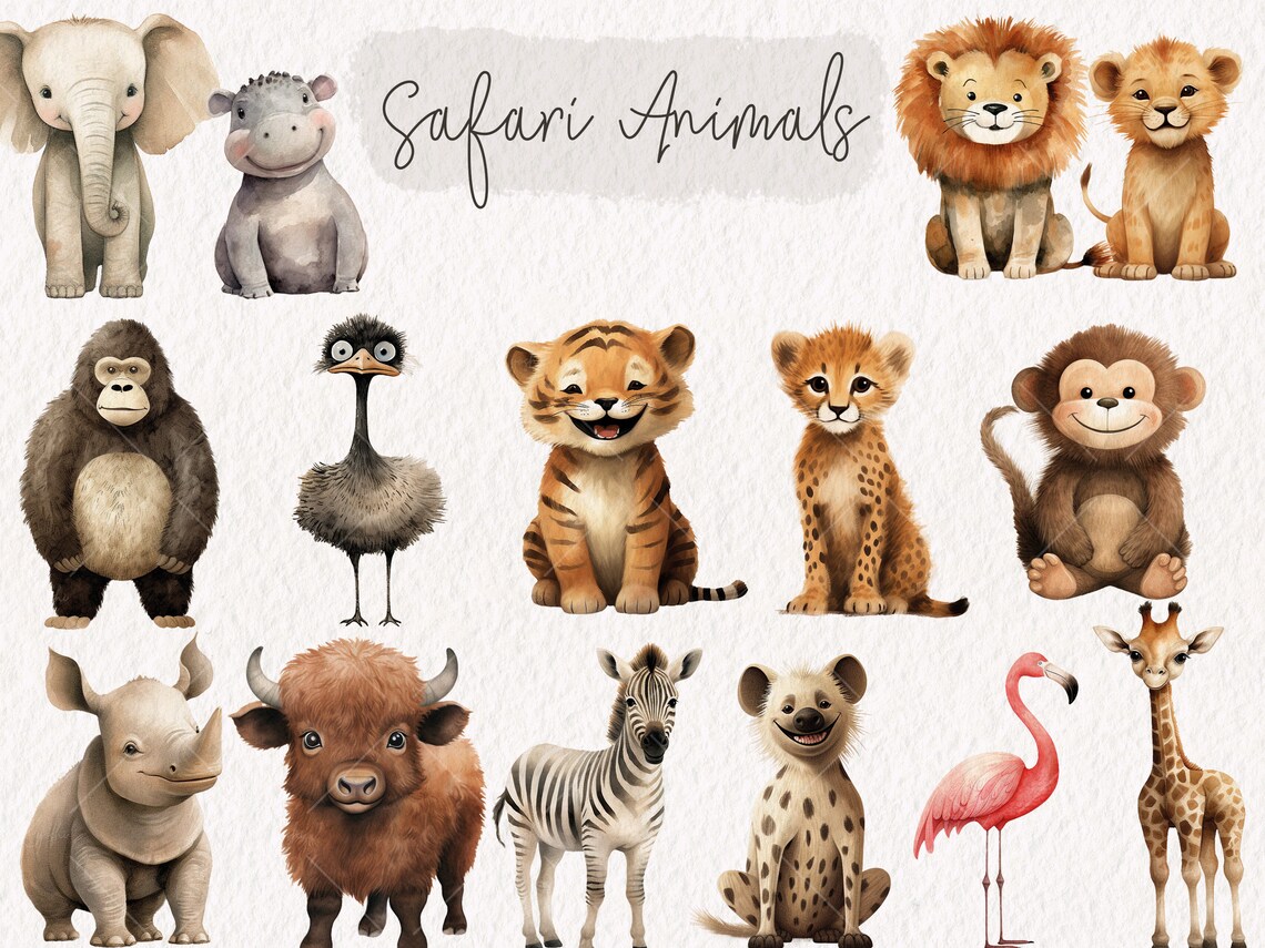 Paquete de imágenes prediseñadas de animales de Safari en acuarela ...