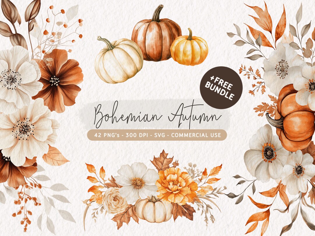 Watercolor Autumn Flower Clipart, Fall Flowers PNG, Autumn Bouquet ...