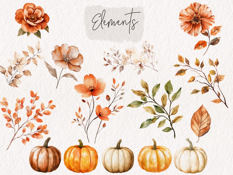 Watercolor Autumn Flower Clipart, Fall Flowers PNG, Autumn Bouquet ...