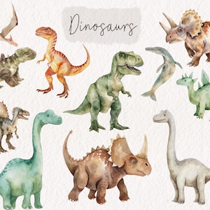 Watercolor Dinosaur Clipart Bundle, Cute Dino Clip Art, Dinosaur ...