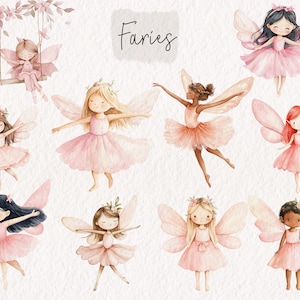 Watercolor Fairy Clipart Bundle, Cute Fairy PNG, Pink Fairy Garden ...