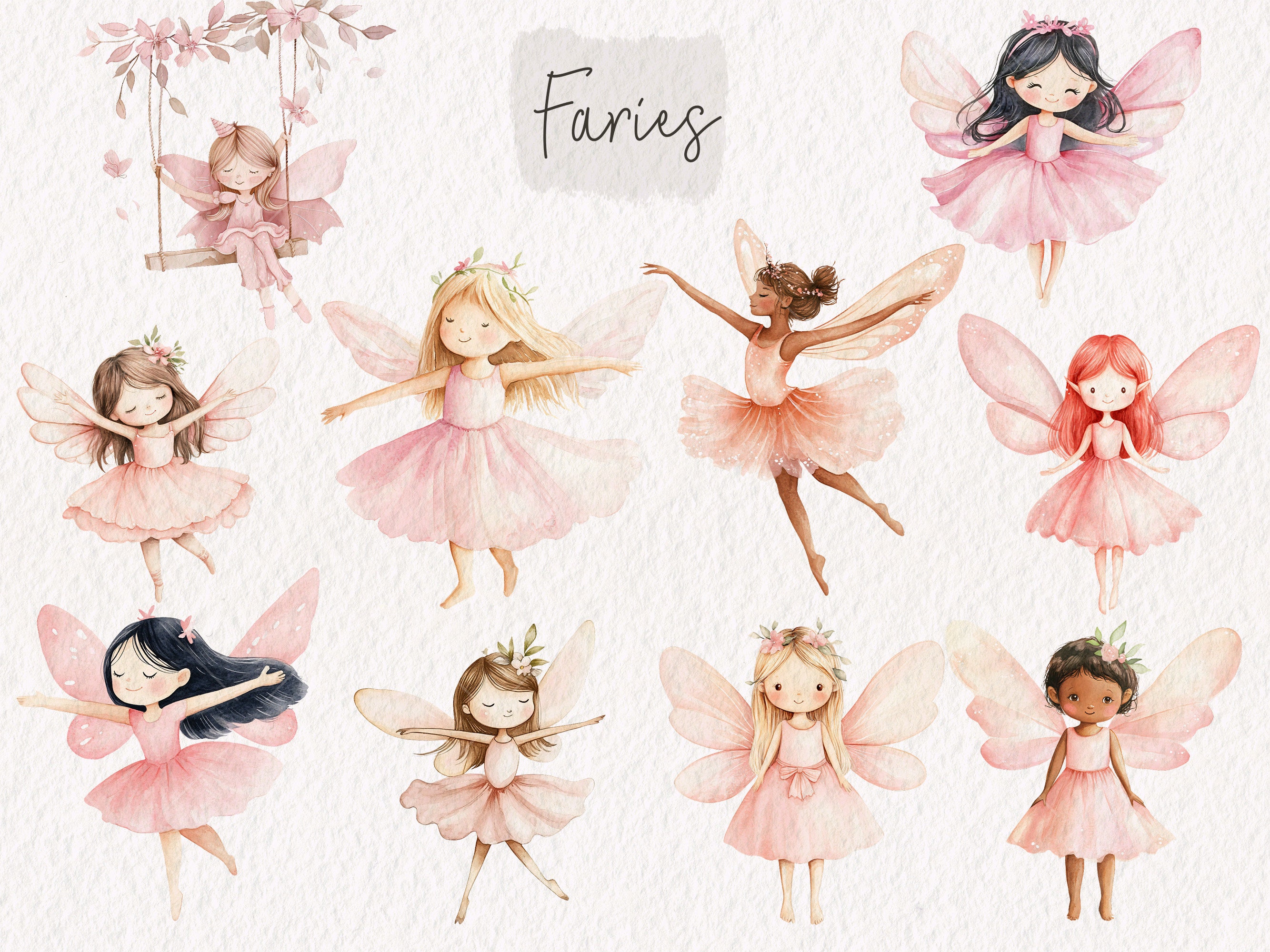 Watercolor Fairy Clipart Bundle, Cute Fairy PNG, Pink Fairy Garden ...