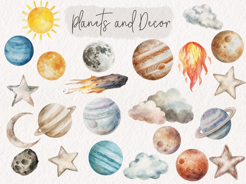 Watercolor Space Clipart Bundle, Cute Astronaut Nursery Decor ...