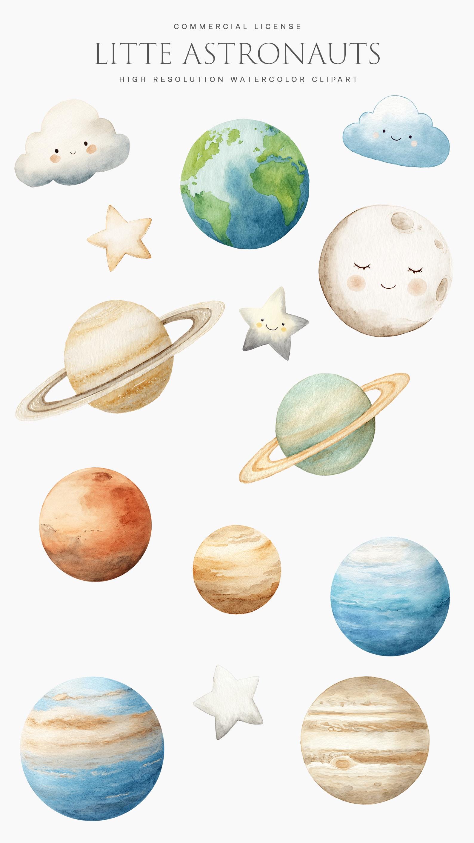 Watercolor Space Clipart PNG, Cute Astronaut & Planets, Rocket ...