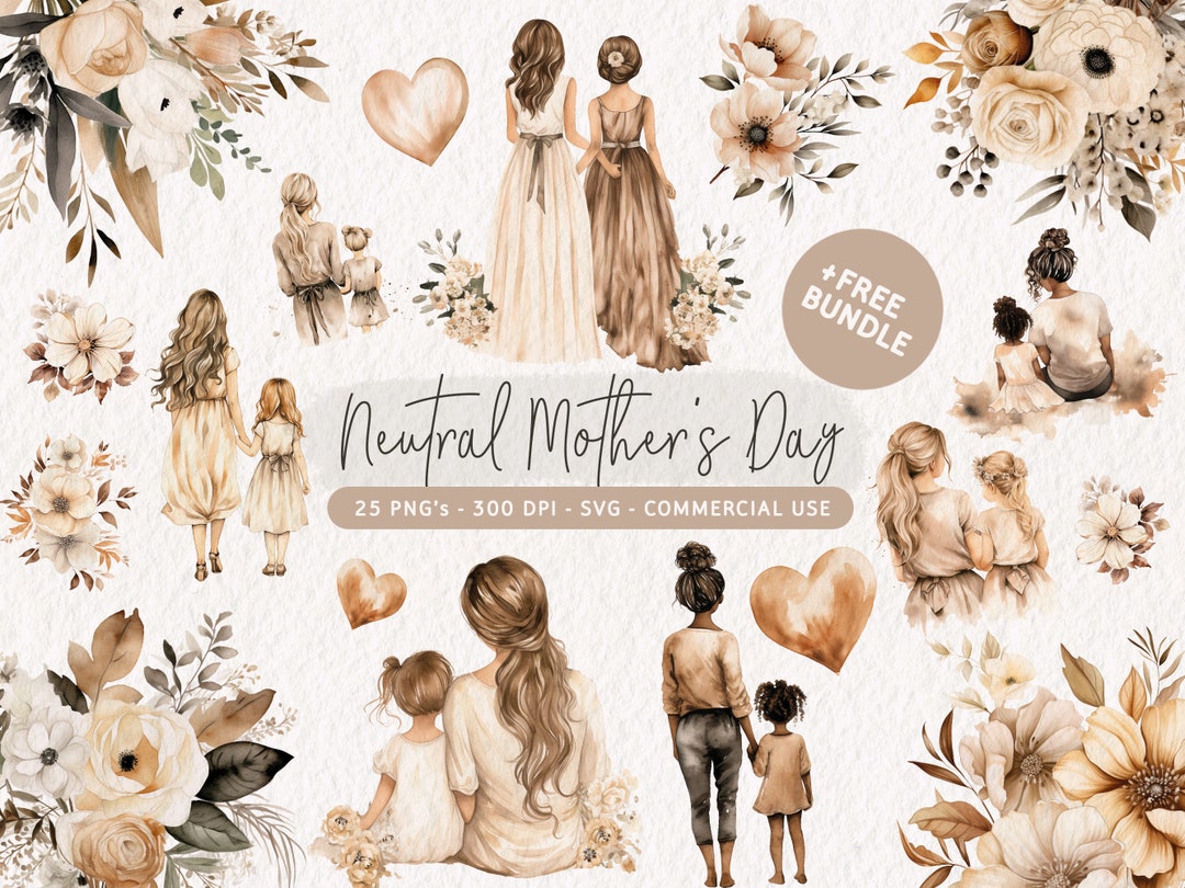 Watercolor Mother’s Day Clipart, Floral Mother’s Day PNG, Neutral ...