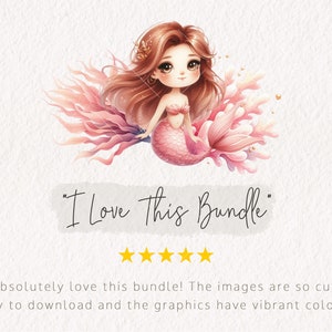 Watercolor Mermaid Clipart Bundle, Pink Mermaid Clip Art Set, Cute ...