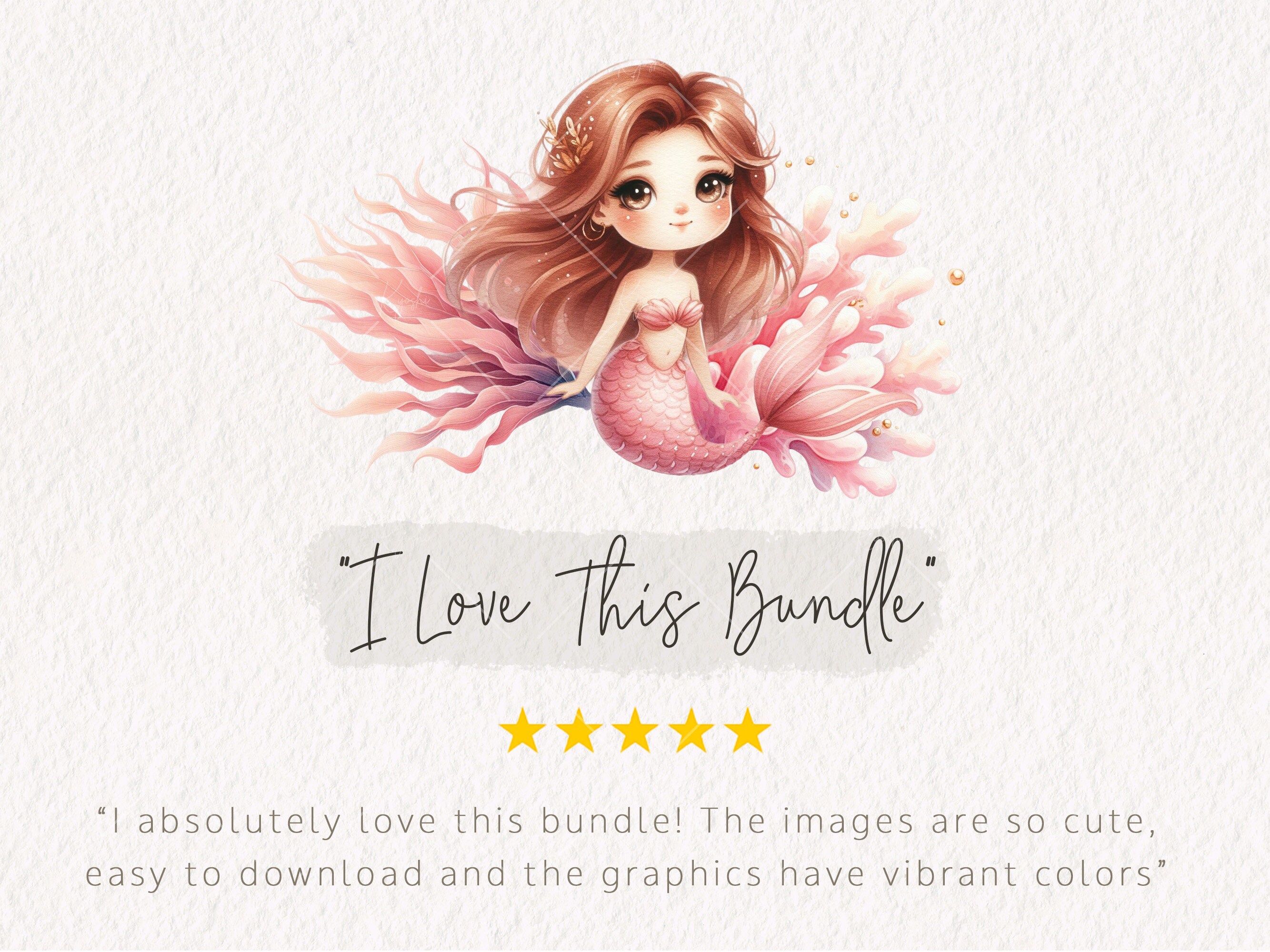 Watercolor Mermaid Clipart Bundle, Pink Mermaid Clip Art Set, Cute ...
