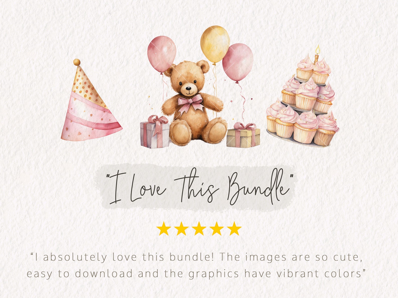 Pink Birthday Clipart Bundle, Watercolor Birthday Party Clip Art, Happy ...