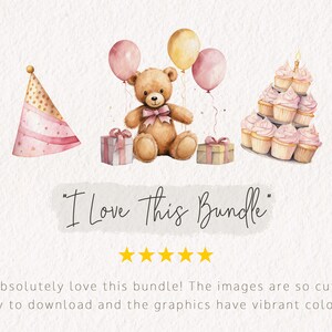 Pink Birthday Clipart Bundle, Watercolor Birthday Party Clip Art, Happy ...