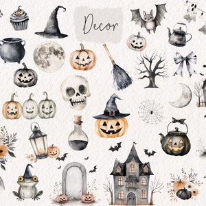 Cute Halloween Clipart Bundle, Watercolor Happy Halloween Clip Art ...