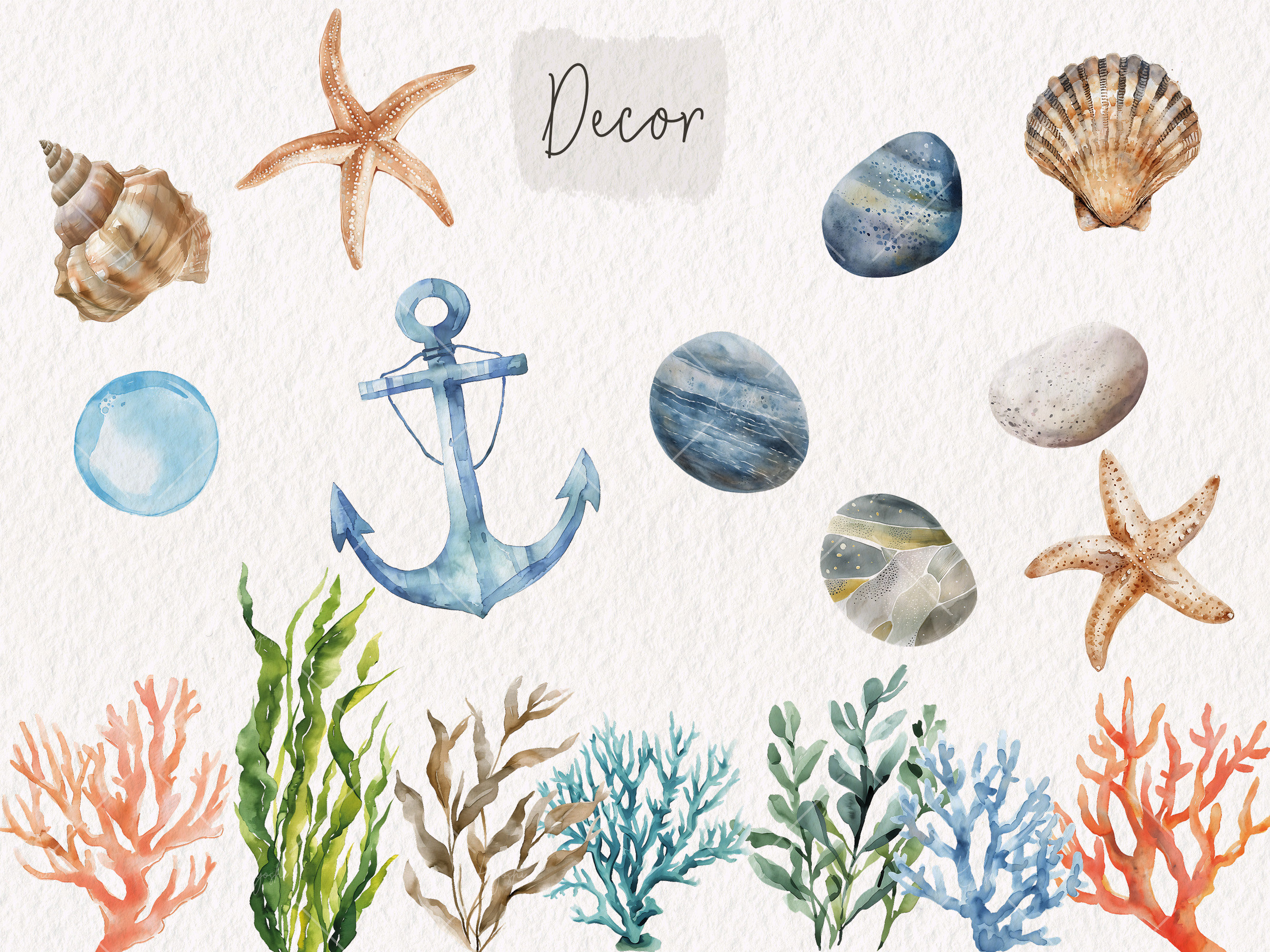 Watercolor Underwater Clipart Bundle, Cute Ocean Animals PNG, Undersea ...
