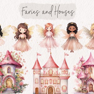 Pink Fairy Clipart Bundle, Watercolor Fairy Garden Clip Art, Cute ...