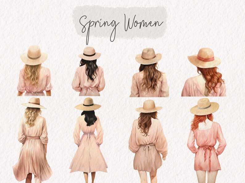 Pink Spring Clipart Bundle, Watercolor Spring Clip Art Set, Spring PNG ...