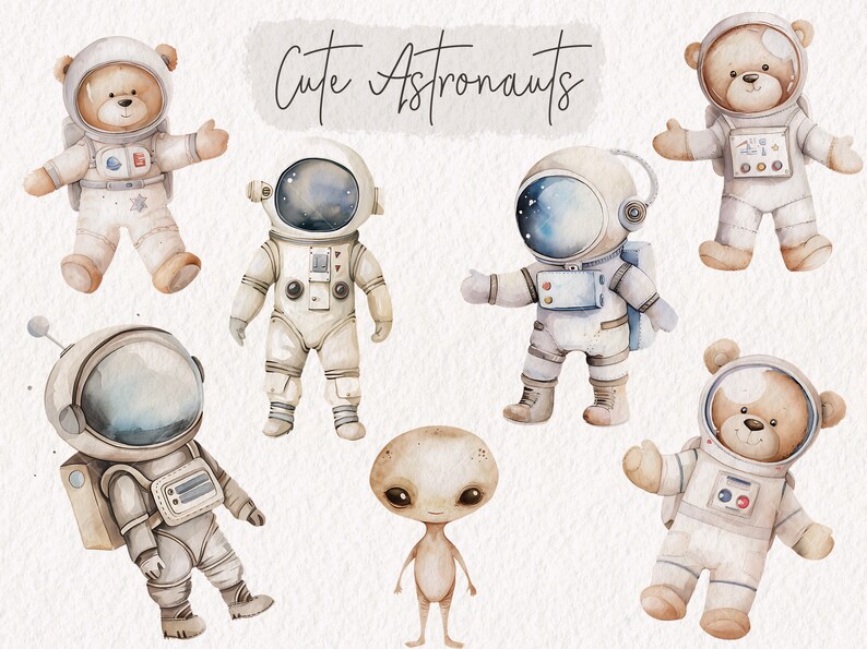 Watercolor Space Clipart Bundle, Cute Astronaut Nursery Decor ...