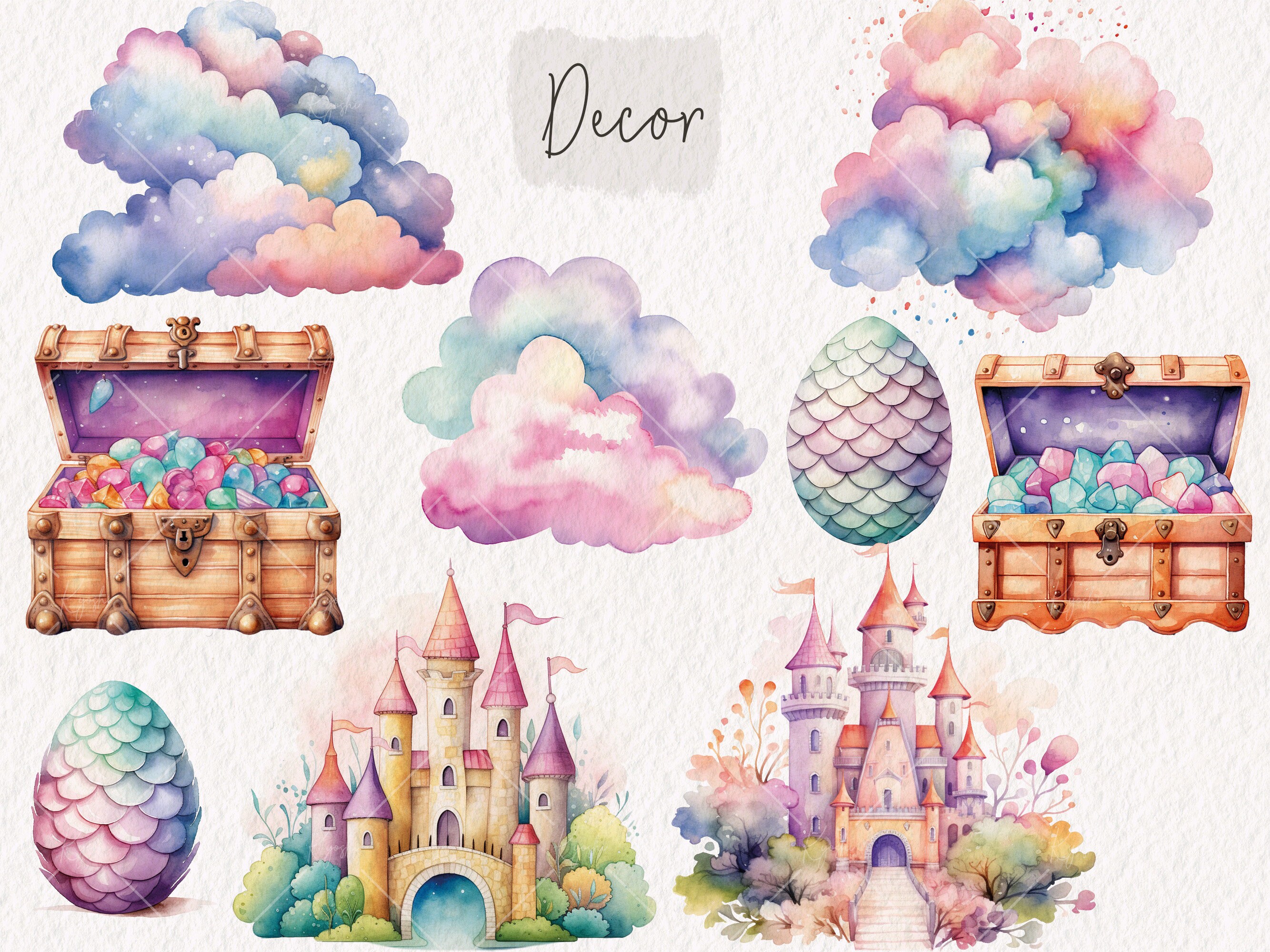 Watercolor Dragon Clipart Bundle, Pastel Dragon Clip Art Set, Fantasy ...