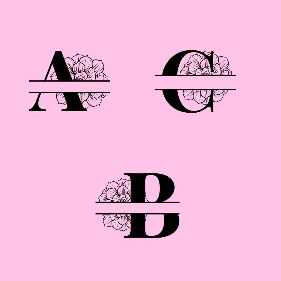 Rose Split Monogram Alphabet Svg, Jpeg, Png, Split Monogram Frame ...