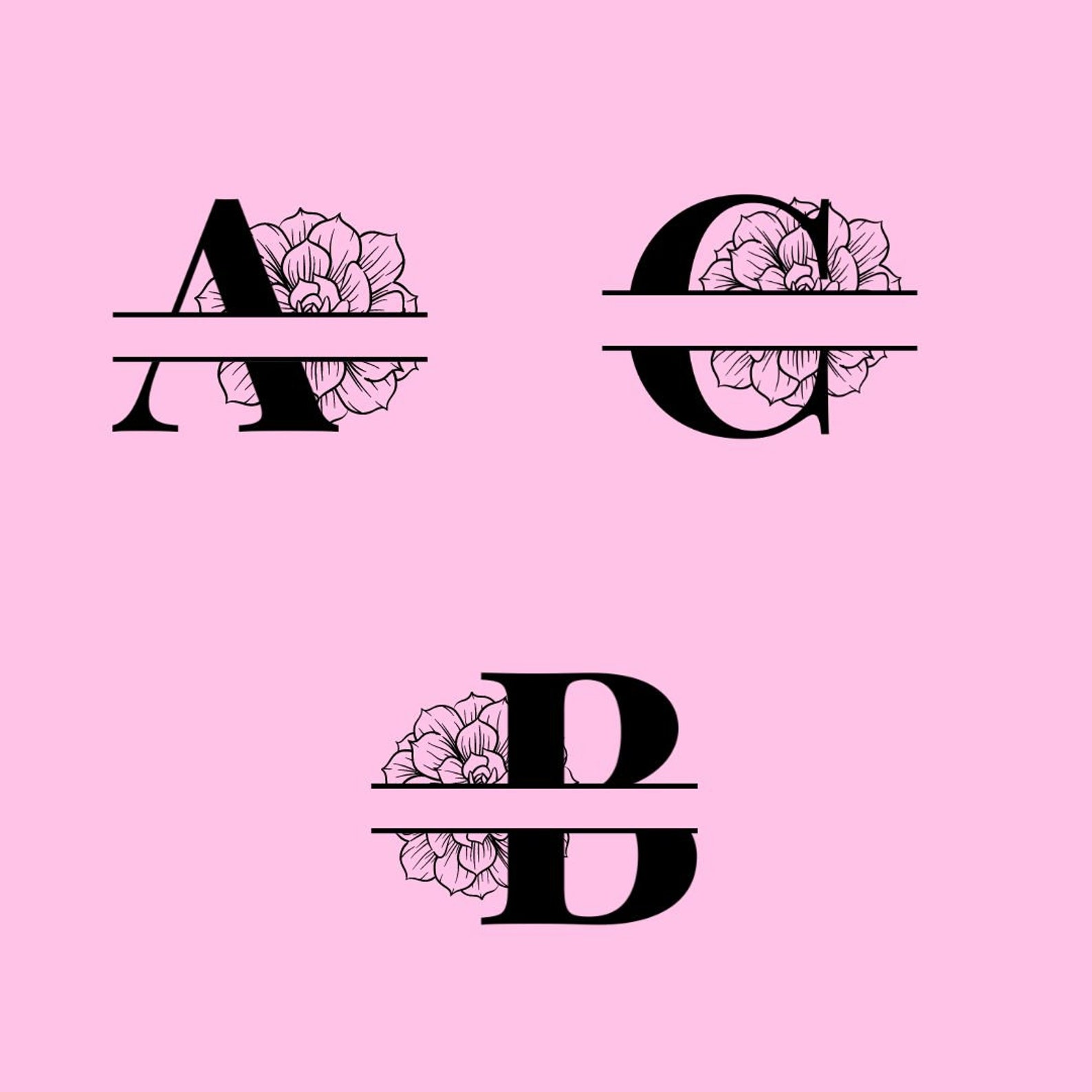 Rose Split Monogram Alphabet Svg, Jpeg, Png, Split Monogram Frame ...