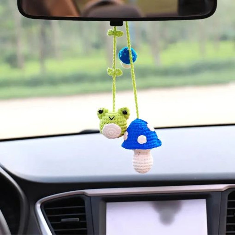 Cute Crochet Rearview Mirror Accessories, Handmade Car Mirror Hanging ...