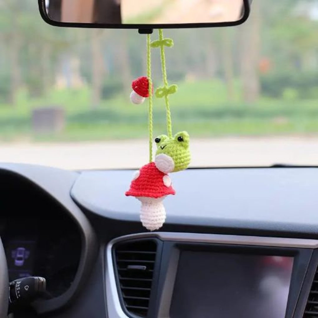 Cute Crochet Rearview Mirror Accessories, Handmade Car Mirror Hanging ...
