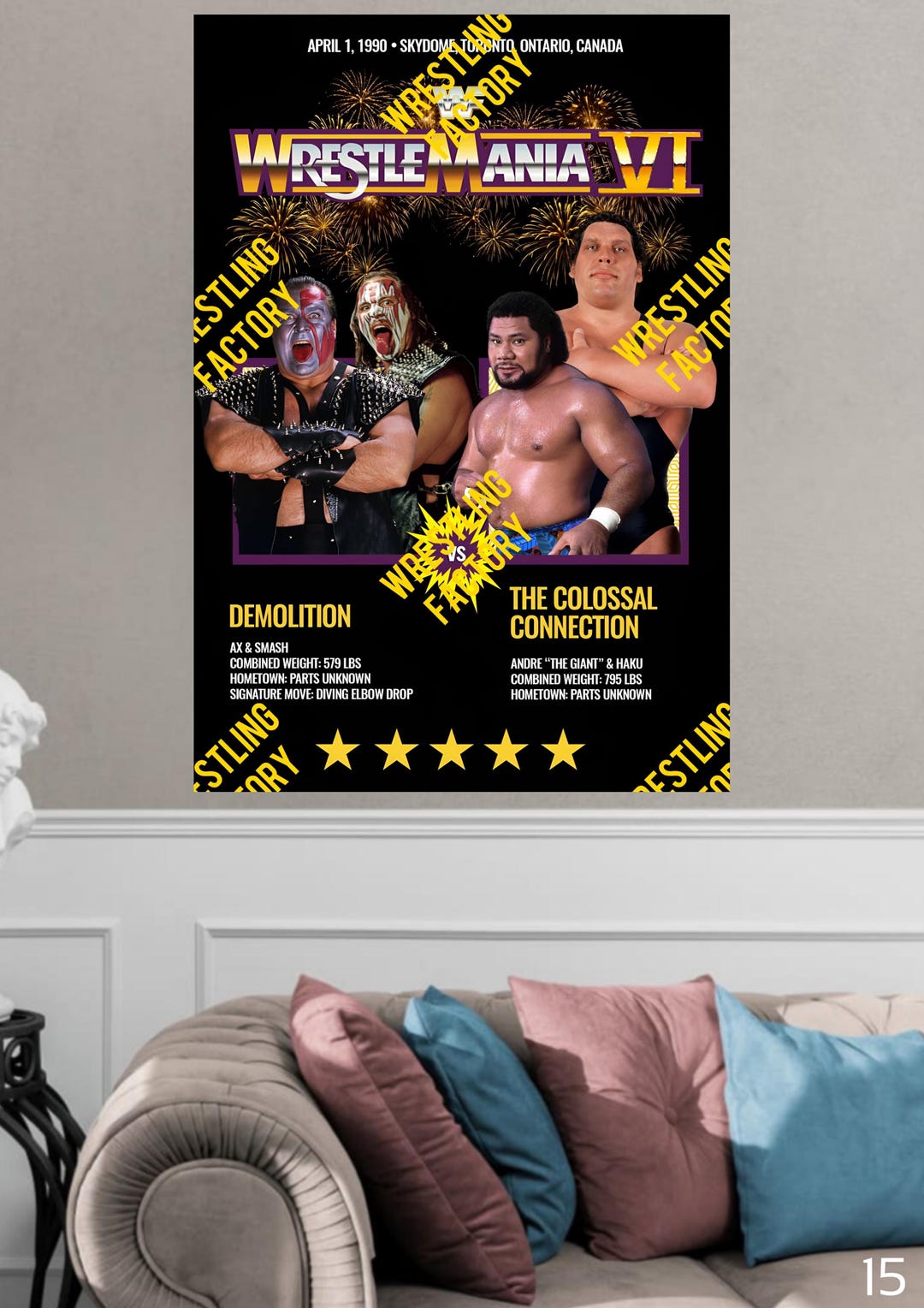 15.. High Quality Custom WWF Wrestlemania 6 Ax Smash Demolition Vs Haku Andre the Giant Colossal ...