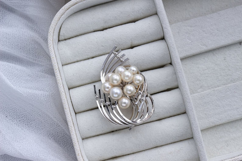 Pearl Cluster Brooch, Japanese Akoya Pearl Pin, Vintage Sterling Silver ...