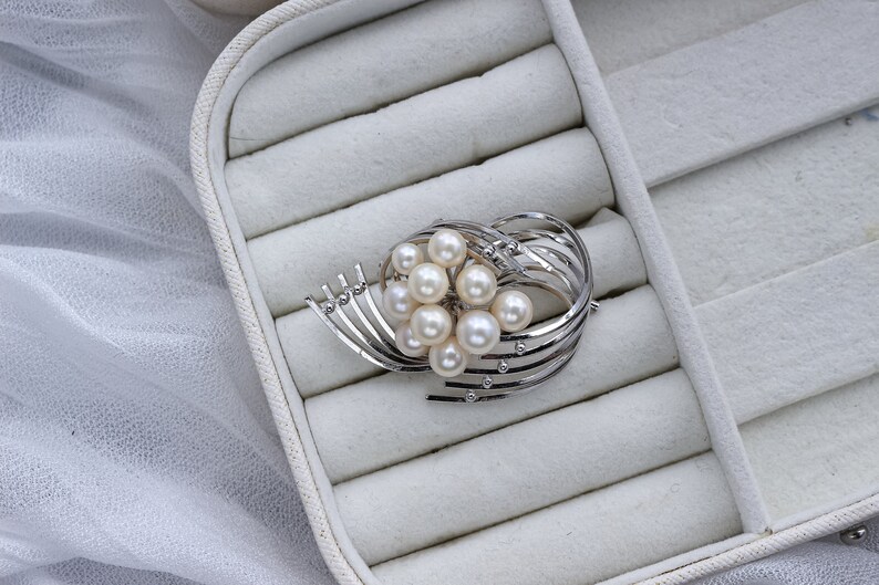 Pearl Cluster Brooch, Japanese Akoya Pearl Pin, Vintage Sterling Silver ...