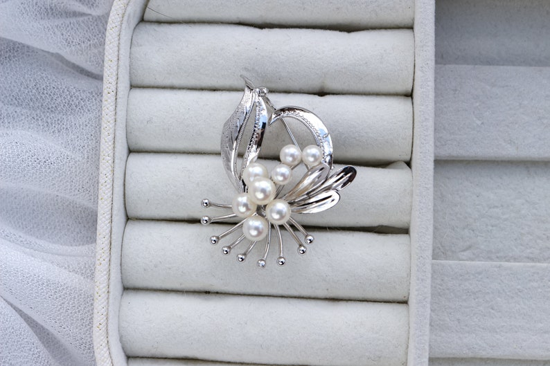 Floral Pearl Brooch, Japanese Akoya Pearl Statement Pin, Vintage ...