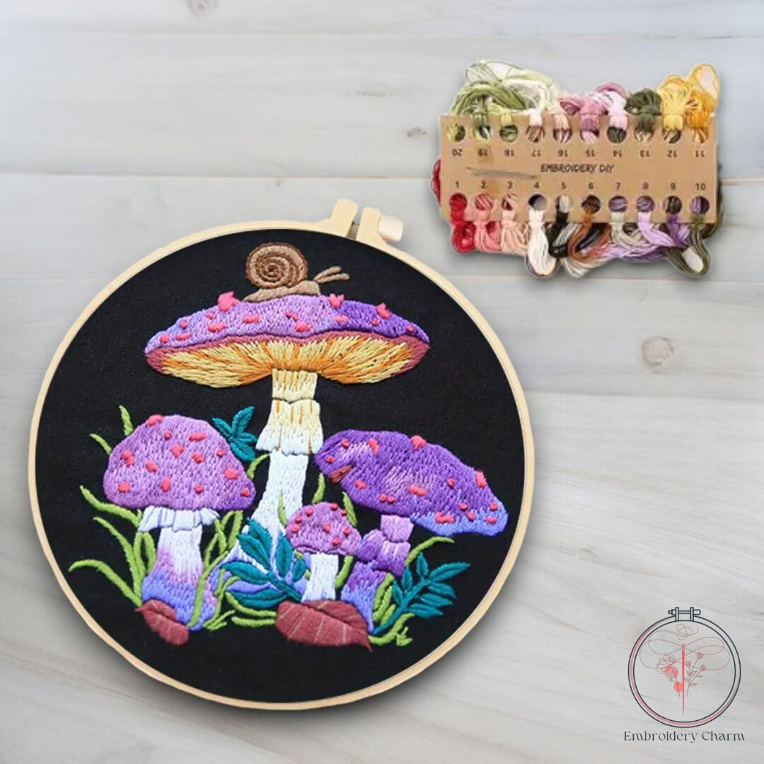 Modern Mushrooms Embroidery Kit, Beginners Hand Vintage Cross Stitch ...