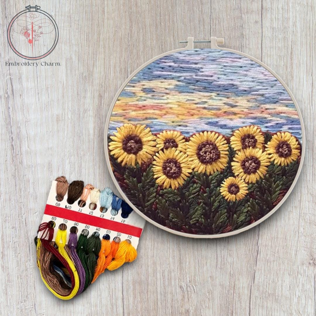Modern Sunflower Embroidery Kit, Beginners Hand Vintage Girl Cross ...