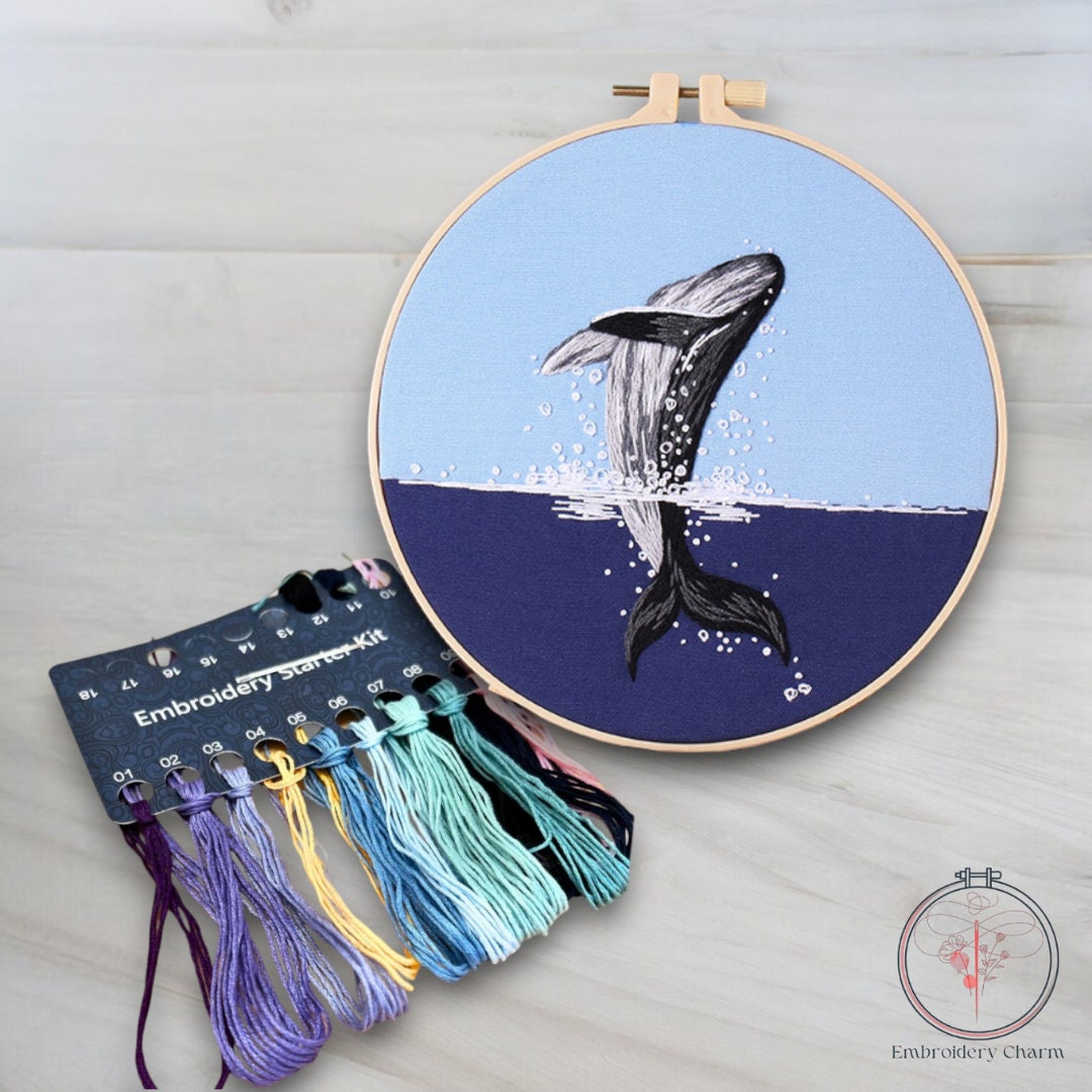 Dolphin Pattern Embroidery Kit, Hand Embroidery, Needlework Kit for Beginners, Animal Embroidery ...