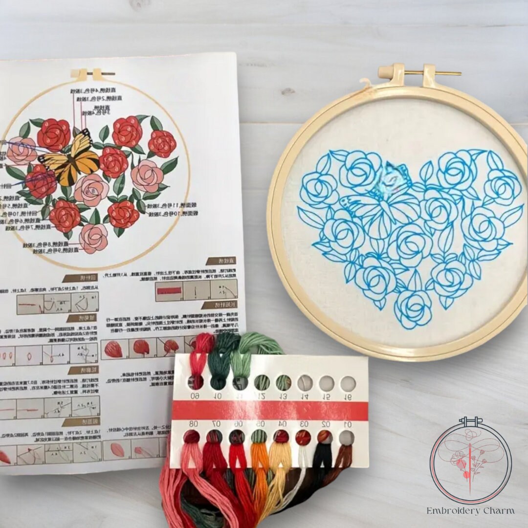 Modern Rose Embroidery Kit, Beginners Hand Vintage Girl Cross Stitch ...