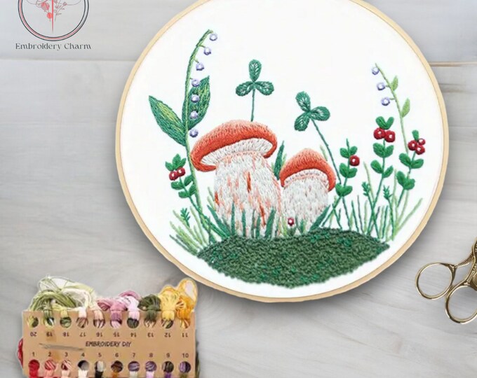 Mushroom Embroidery Kit, Beginner DIY Craft, Floral Art Hoop - Etsy