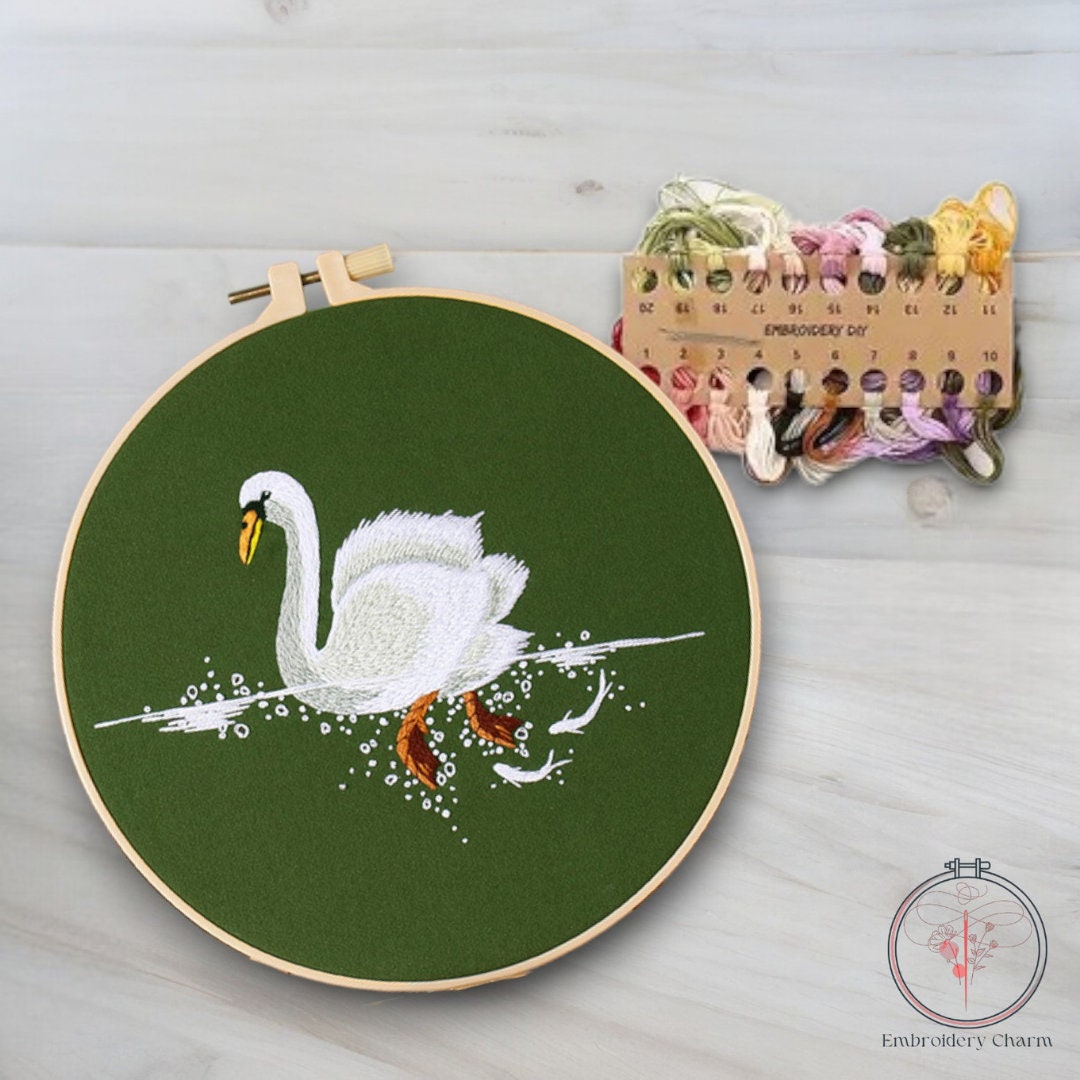 Swan Pattern Embroidery Kit, Hand Embroidery, Needlework Kit for ...