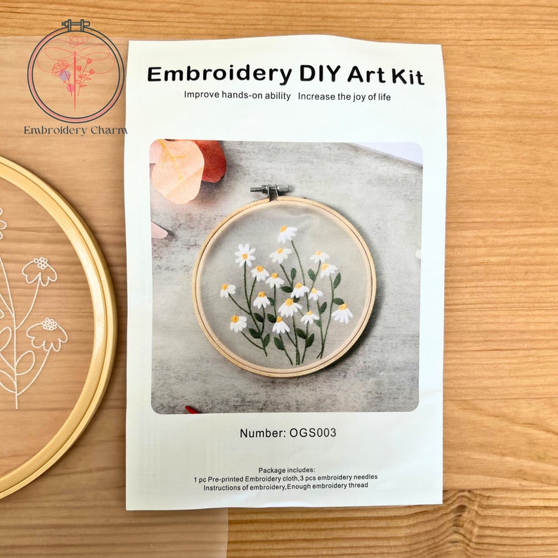 Transparent Floral Pattern Embroidery Kit, Hand Embroidery, Needlework Kit for Beginners, Animal ...