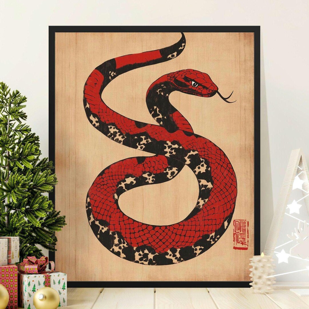 Serpent Artwork Poster, Snake Wall Art, Red and Black Snake ...