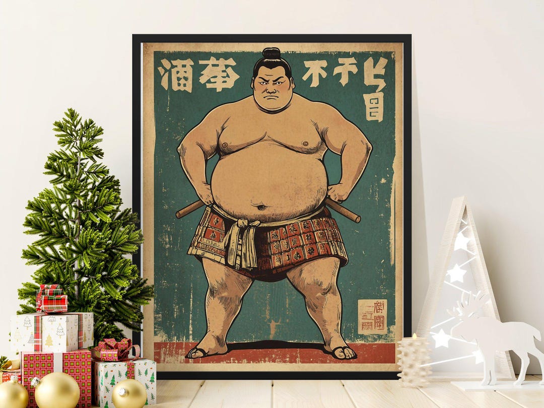 Vintage Sumo Wrestler Poster, Retro Japanese Sports Art, Traditional ...