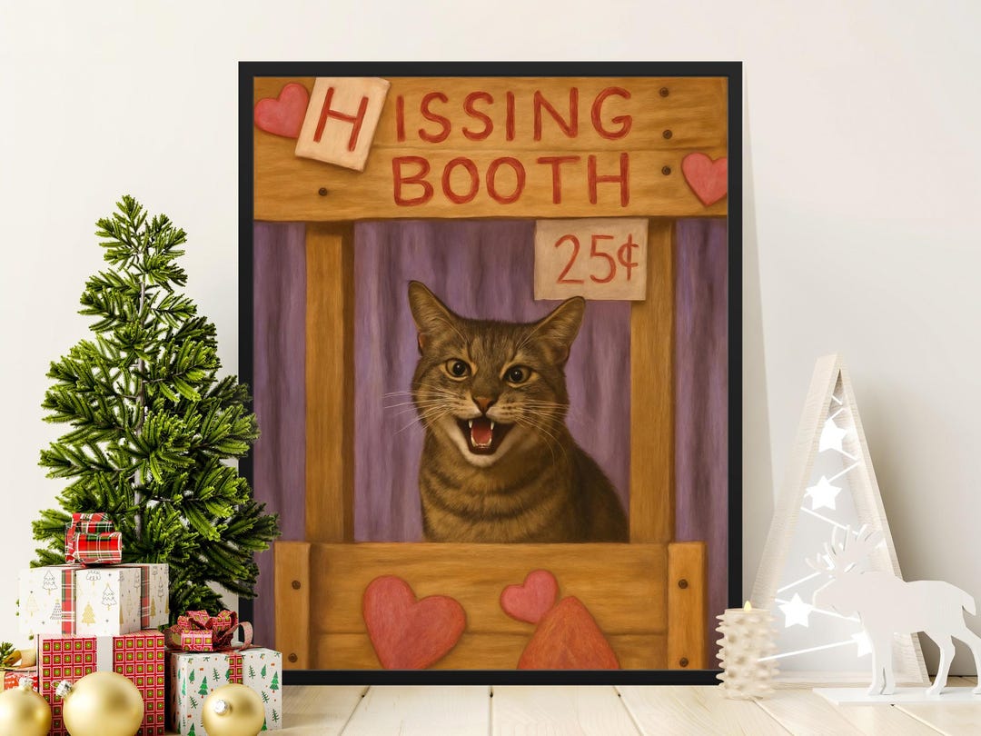 Hissing Booth Cat Poster, Funny Cat Art, Tabby Cat, Novelty Pet Print ...