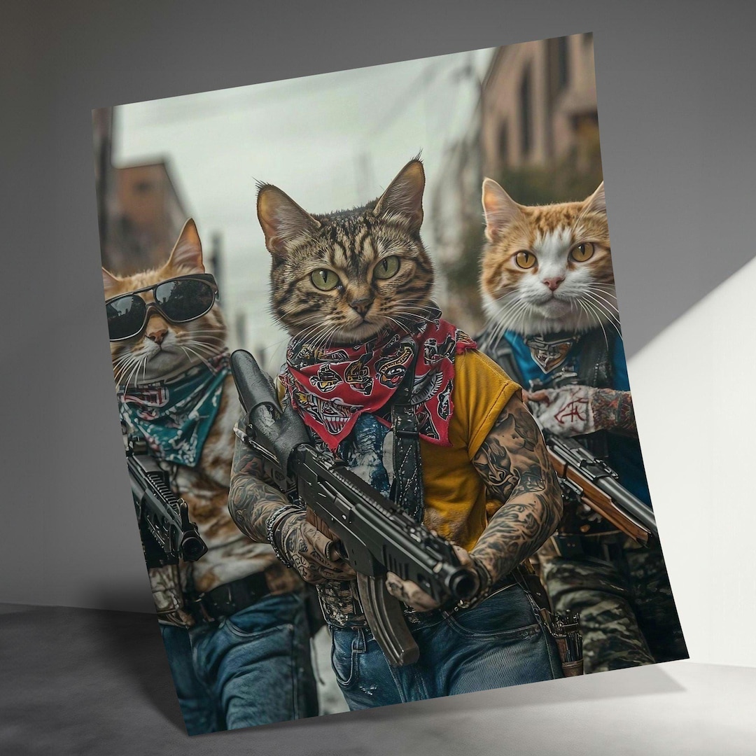 Humorous Gangster Cats Wall Art Decor, Quirky Cat Lovers Gift, Unique ...