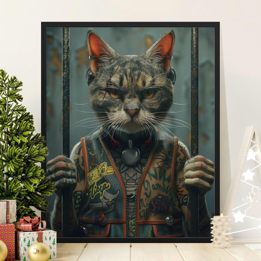 Cool Cat Poster, Unique Cat Wall Art, Tough Cat Print, Animal Lover ...