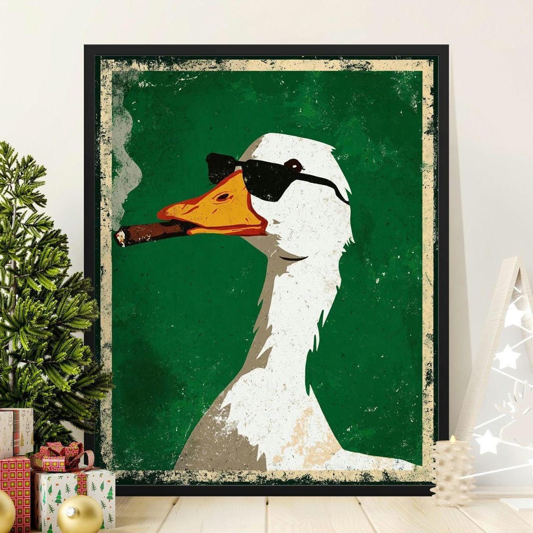 Cool Goose Poster, Funny Animal Art, Cigar Smoker Print, Quirky Wall ...