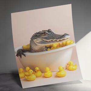 Alligator With Yellow Rubber Ducks Wall Art Print, Fun and Quirky Kids ...