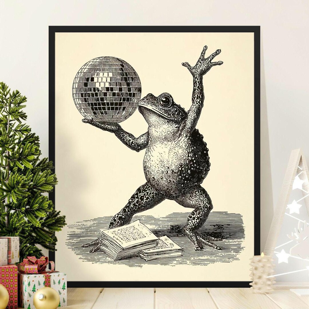 Quirky Frog Disco Ball Art Print: Unique Animal Illustration - Etsy