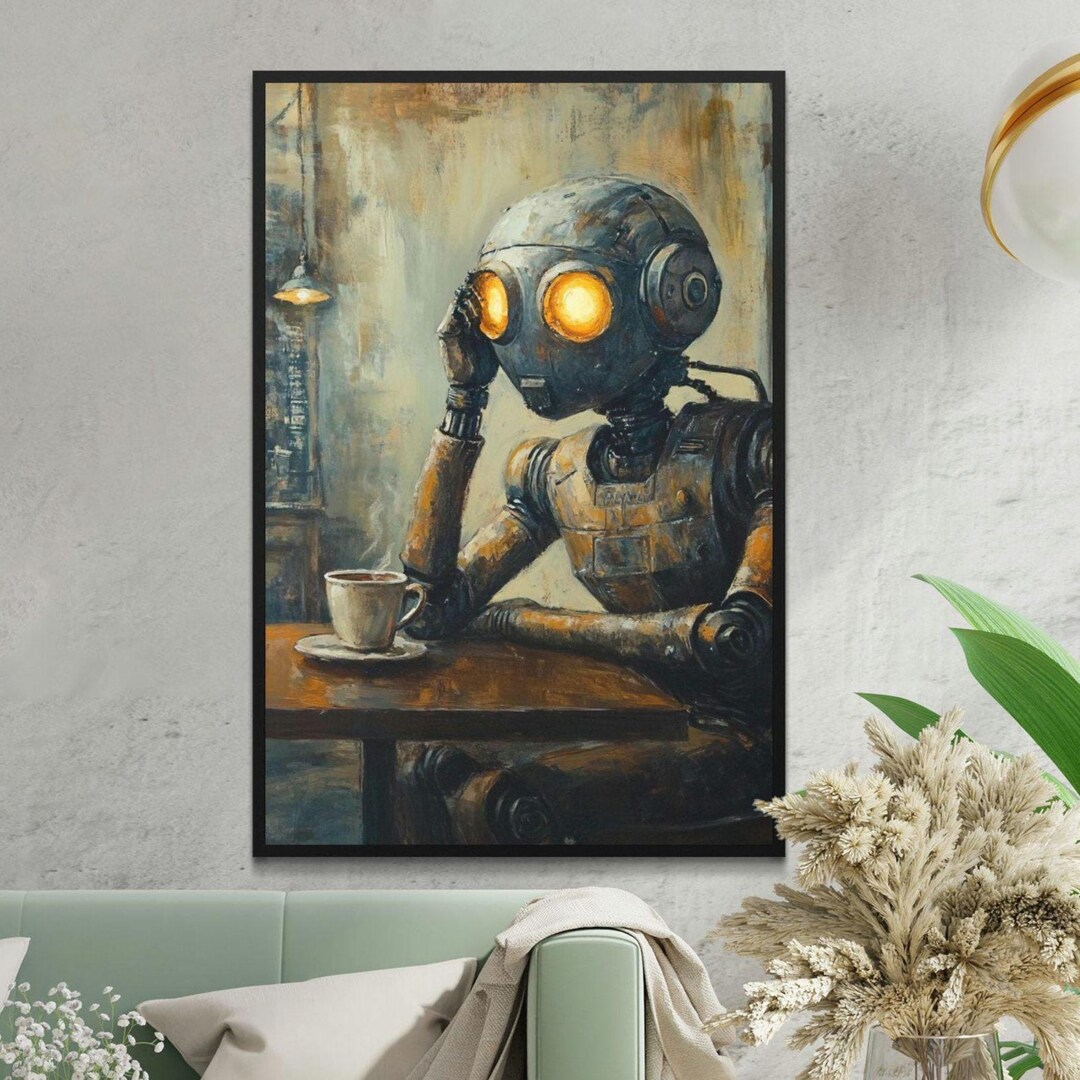 Robot Coffee Posters, Sci-fi Art Print, Thinking Robot, Cafe Wall Art ...